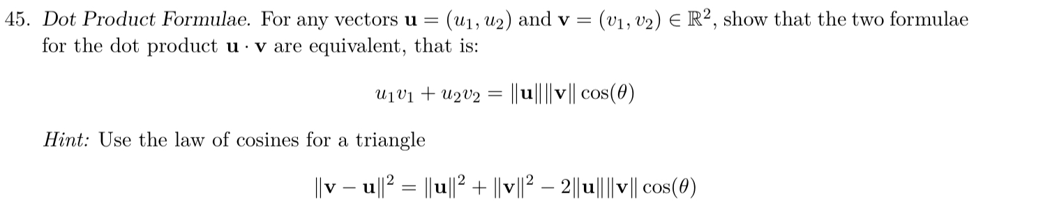 Solved Dot Product Formulae. For any vectors u=(u1,u2) ﻿and | Chegg.com