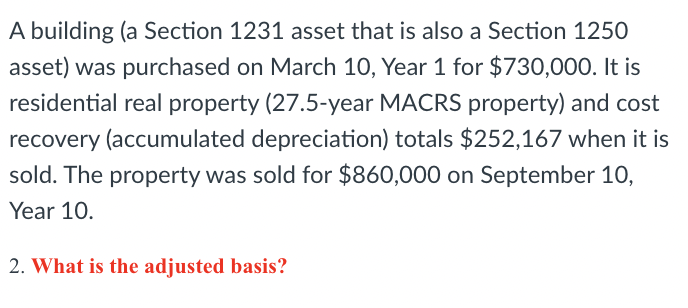 Solved A building (a Section 1231 asset that is also a | Chegg.com