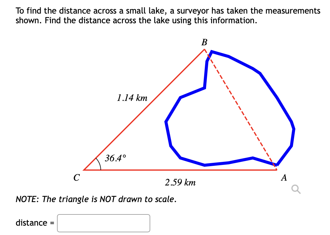 Solved To find the distance across a small lake, a surveyor | Chegg.com