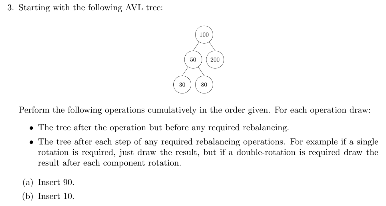 3. Starting with the following AVL tree: Perform the | Chegg.com
