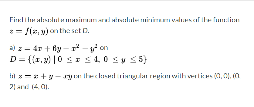 Solved Find the absolute maximum and absolute minimum values | Chegg.com