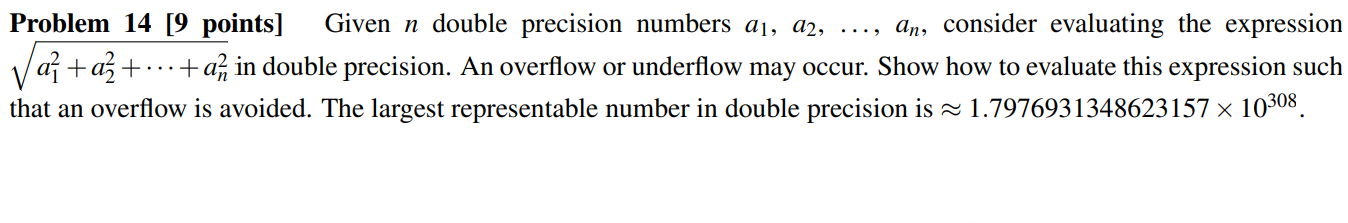 Solved Problem 14 [9 points] Given n double precision | Chegg.com