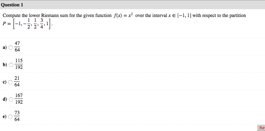 Solved Question 1 Compute The Lower Riemann Sum For The