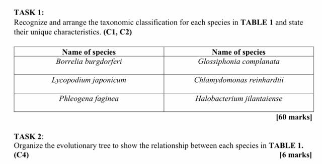 Solved TASK 1: Recognize and arrange the taxonomic | Chegg.com