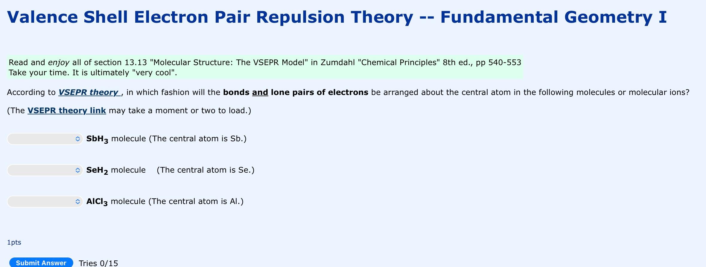 Solved Valence Shell Electron Pair Repulsion Theory -- | Chegg.com