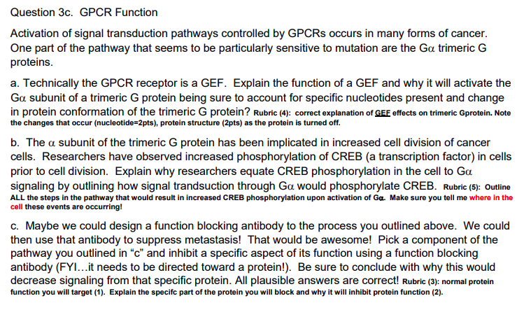 Solved Question 3c. GPCR Function Activation of signal | Chegg.com