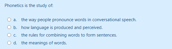 Solved Phonetics is the study of: a. the way people | Chegg.com