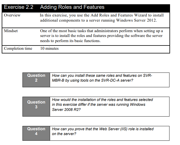 Exercise 2.2 Overview Adding Roles and Features In | Chegg.com