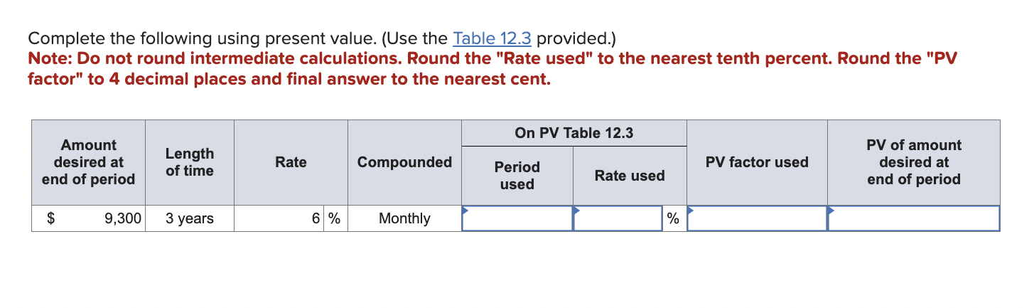 Solved Complete the following using present value. (Use the | Chegg.com