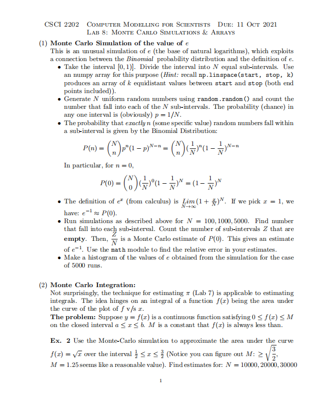 Solved CSCI 2202 COMPUTER MODELLING FOR SCIENTISTS DUE: 11 | Chegg.com