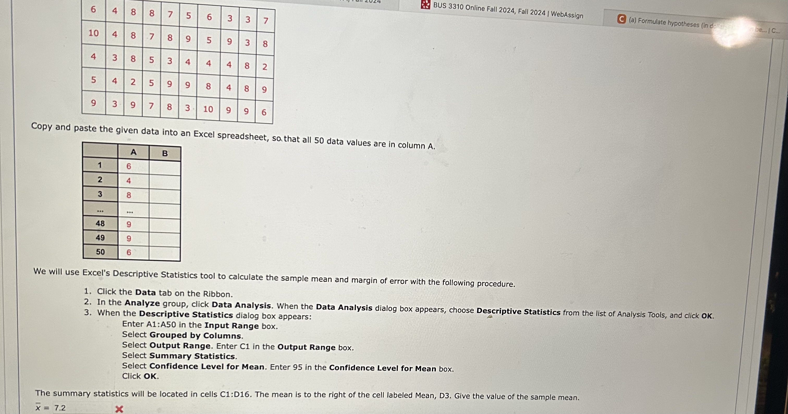 We will use Excel's Descriptive Statistics tool to | Chegg.com