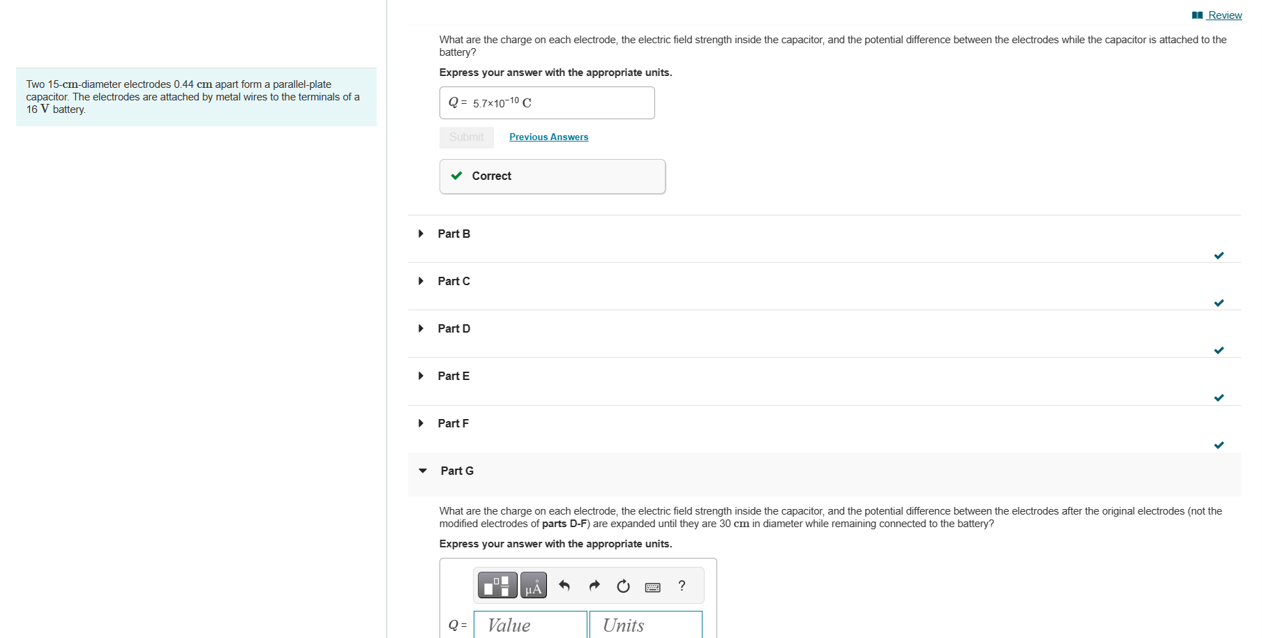 Solved Answer Part G and H. ﻿Part G:What are the charge on | Chegg.com