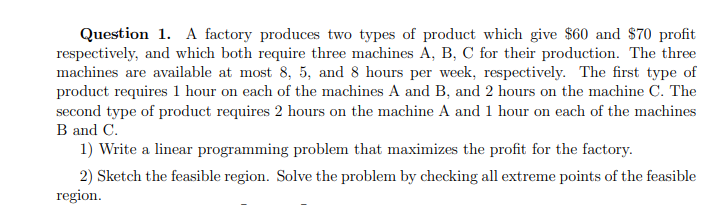Solved Question 1. A factory produces two types of product | Chegg.com
