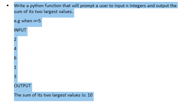 Solved Write a python function that will prompt a user to | Chegg.com