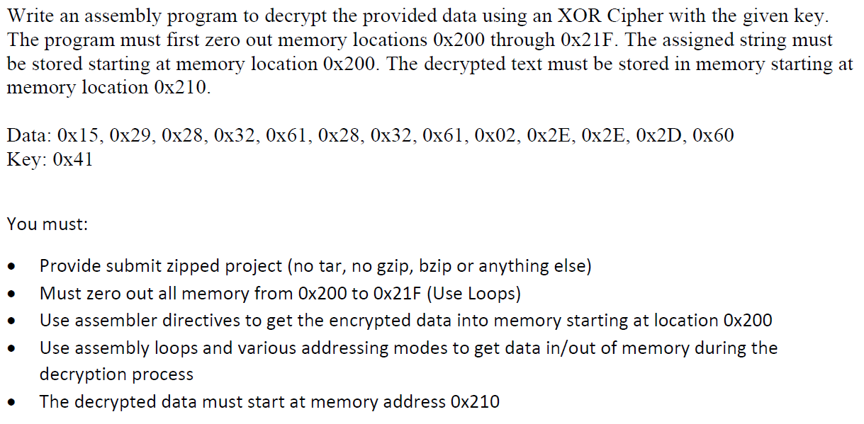 Solved Write An Assembly Program To Decrypt The Provided 