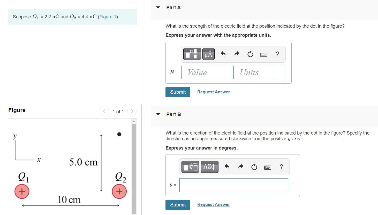 Solved Suppose Q1=2.2nC and Q2=4.4nC (Figure 1). What is the | Chegg.com