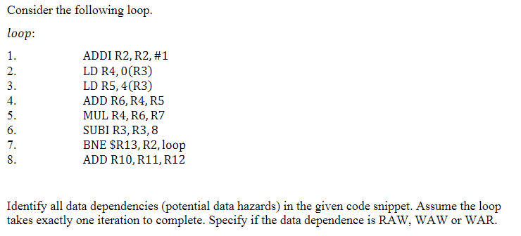 Solved Consider the following loop. loop: Identify all data | Chegg.com