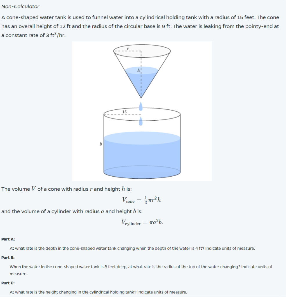 Solved Non-Calculator A cone-shaped water tank is used to | Chegg.com