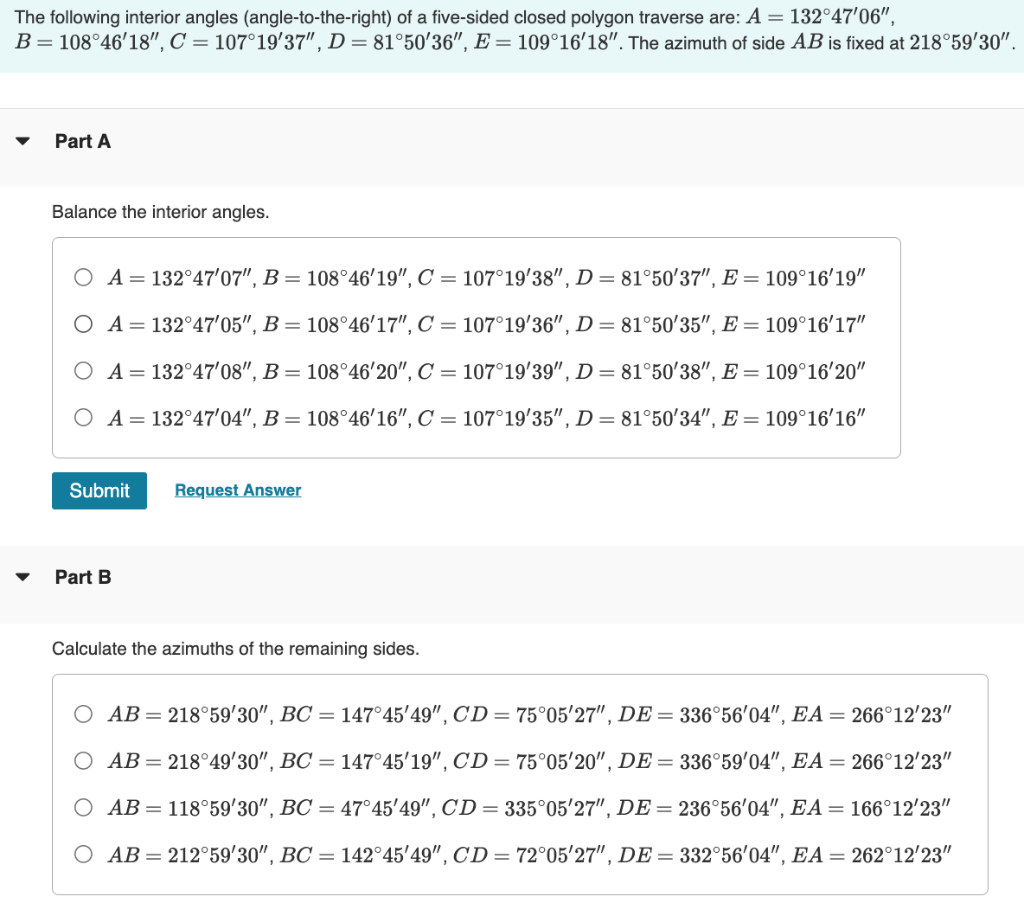 Solved The following interior angles (angle-to-the-right) of | Chegg.com