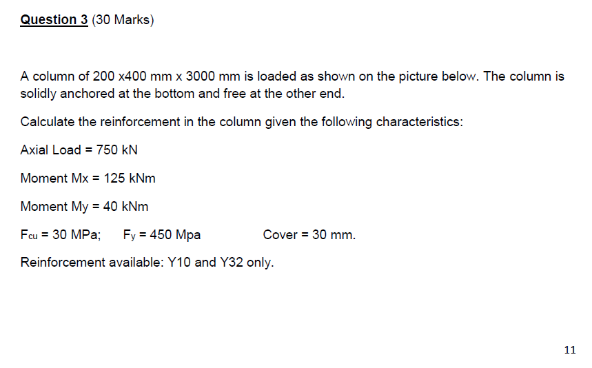 Solved Question 3 (30 Marks) A column of 200 x400 mm x 3000 | Chegg.com