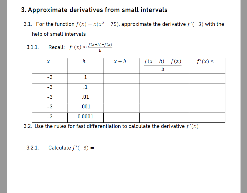 Solved 3. Approximate derivatives from small intervals 3.1. | Chegg.com
