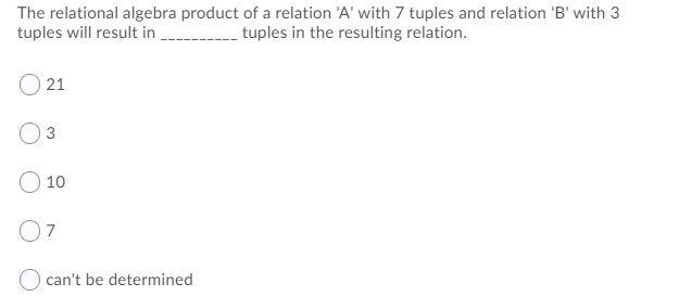 Solved The relational algebra product of a relation 'A' with | Chegg.com