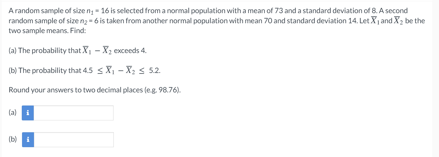 Solved A random sample of size n1 = 16 is selected from a | Chegg.com