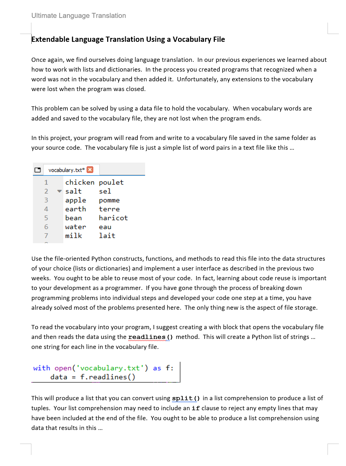 Solved Extendable Language Translation Using a Vocabulary | Chegg.com