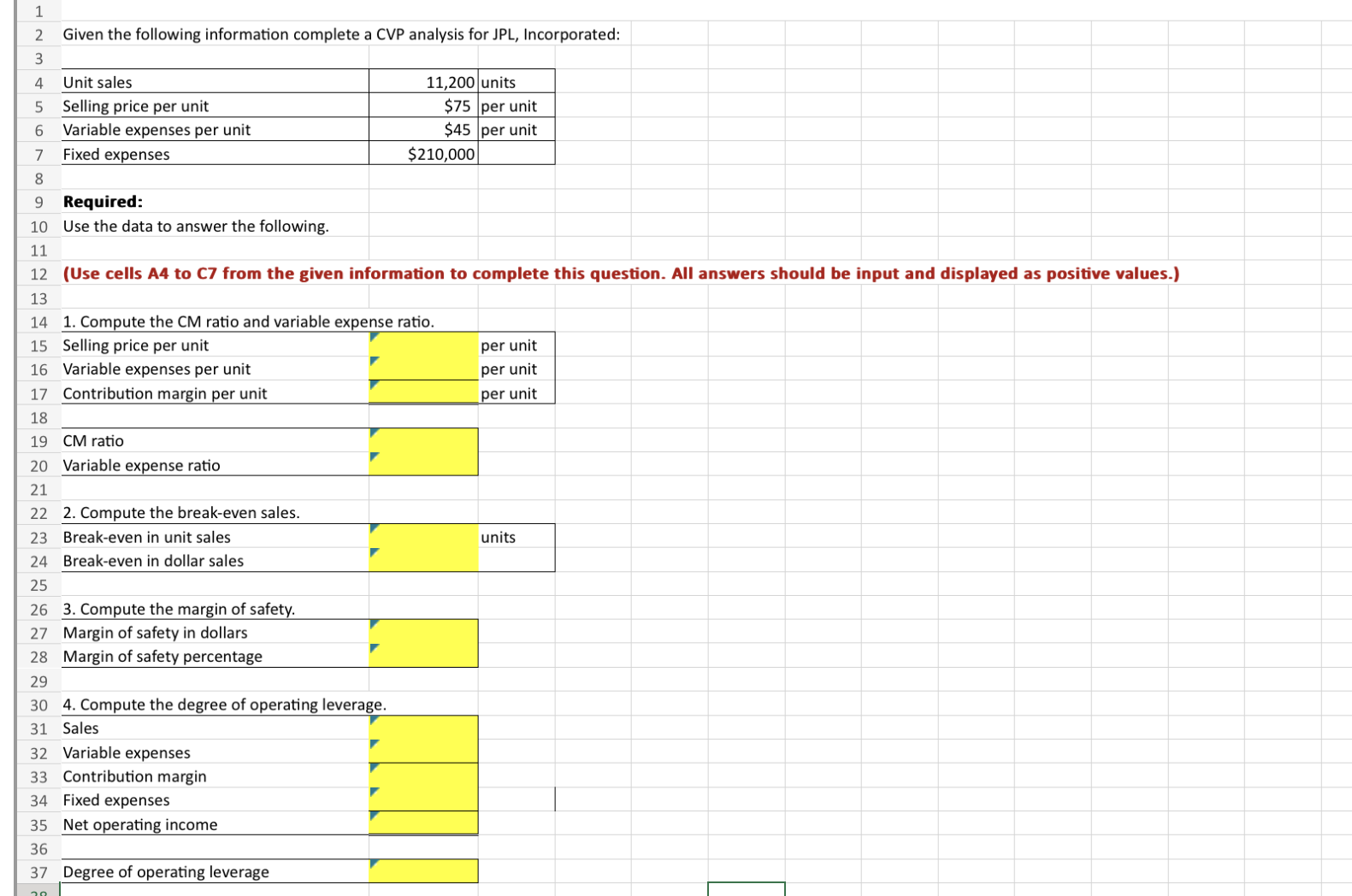 Solved Given the following information complete a CVP | Chegg.com