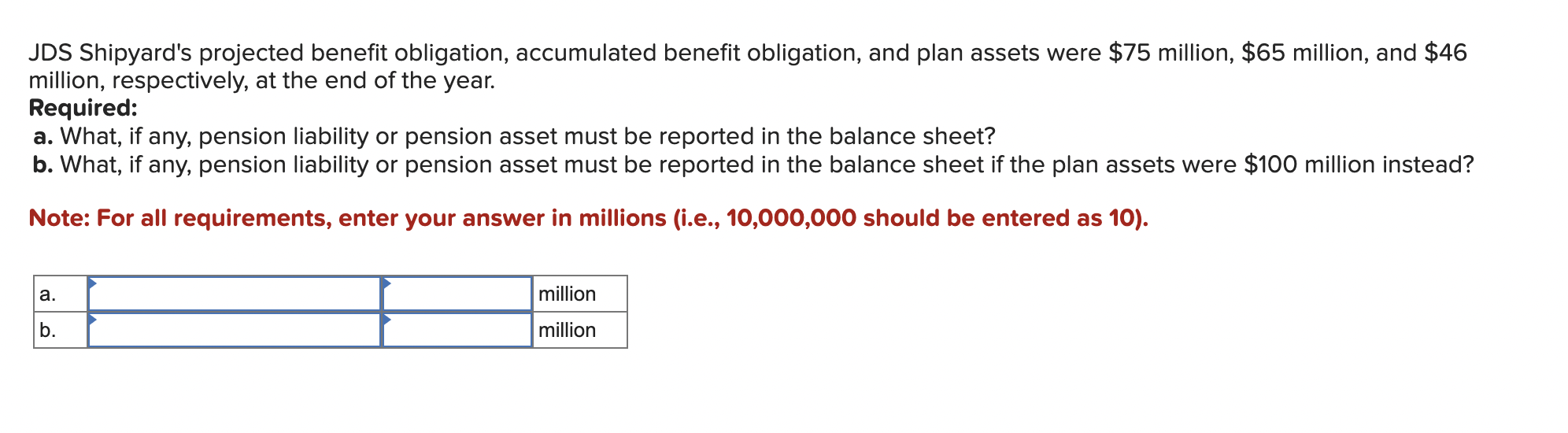 Solved JDS Shipyard's projected benefit obligation, | Chegg.com