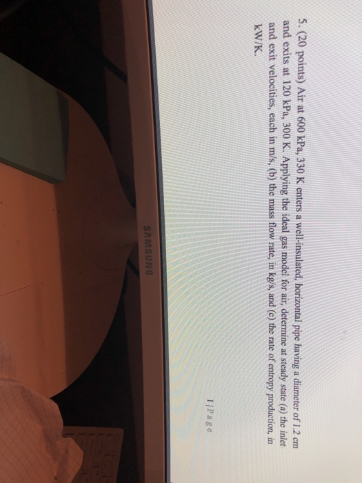 Solved 5. (20 points) Air at 600 kPa, 330 K enters a | Chegg.com