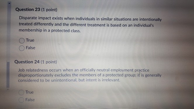 Solved Question 21 (1 point) Discrimination is the act of | Chegg.com