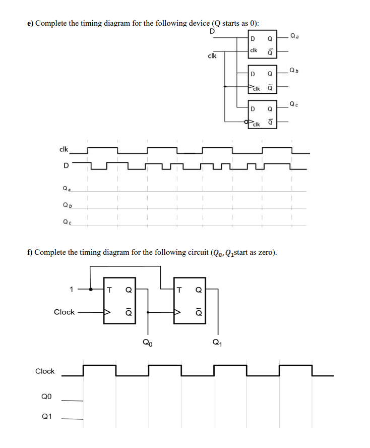 Solved e) Complete the timing diagram for the following | Chegg.com Solved e) Complete the timing diagram for the following | Chegg.com