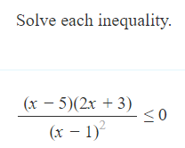 Solved Solve each inequality.(x-5)(2x+3)(x-1)2≤0 | Chegg.com
