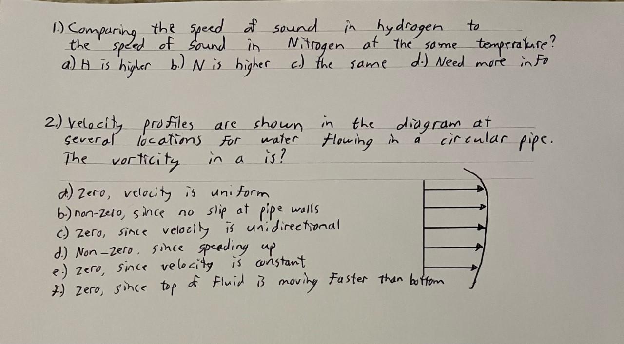 Solved 1.) Comparing the speed of sound in hydrogen to the | Chegg.com