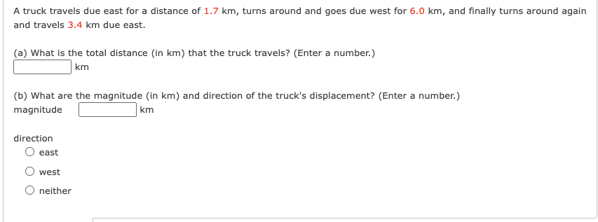 Solved A truck travels due east for a distance of 1.7 km, | Chegg.com