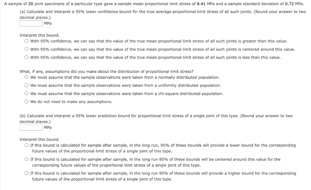 Solved sample of 20 joint specimens of a particular type | Chegg.com