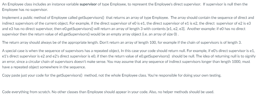 Solved An Employee class includes an instance variable | Chegg.com