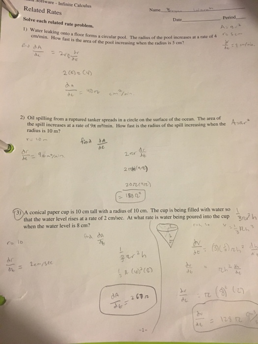 Solved RELATED RATES WORKSHEET 2 Remember In Related Rate Chegg