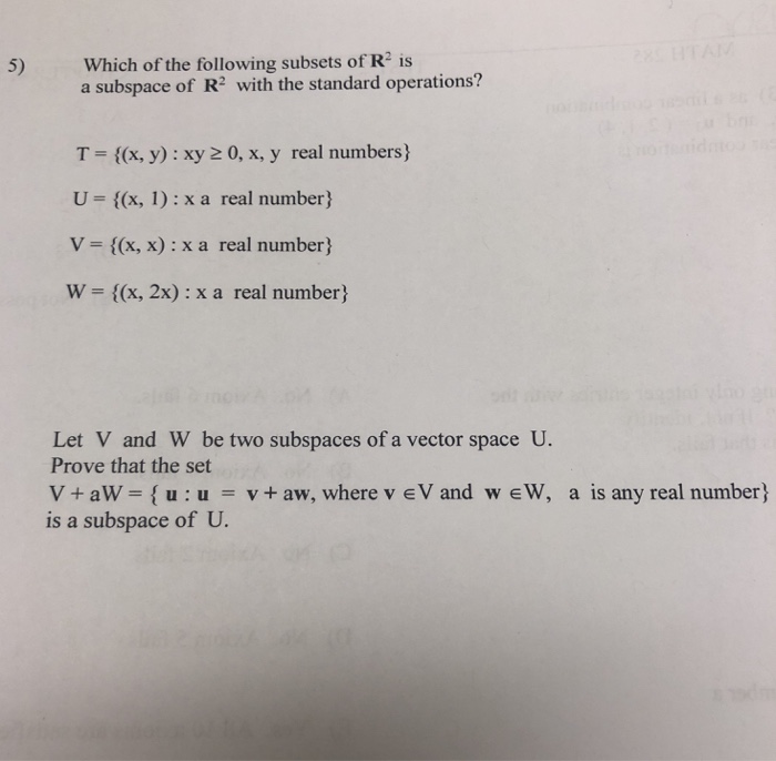 Solved Which Of The Following Subsets Of R2 Is A Subspace Of