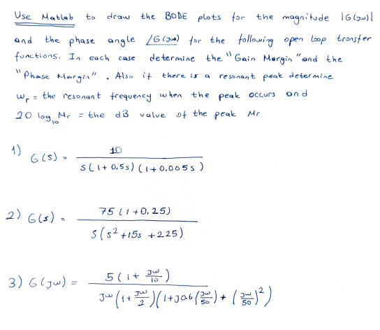 Solved Use Matlab to draw the BODE plots for the magnitude | Chegg.com