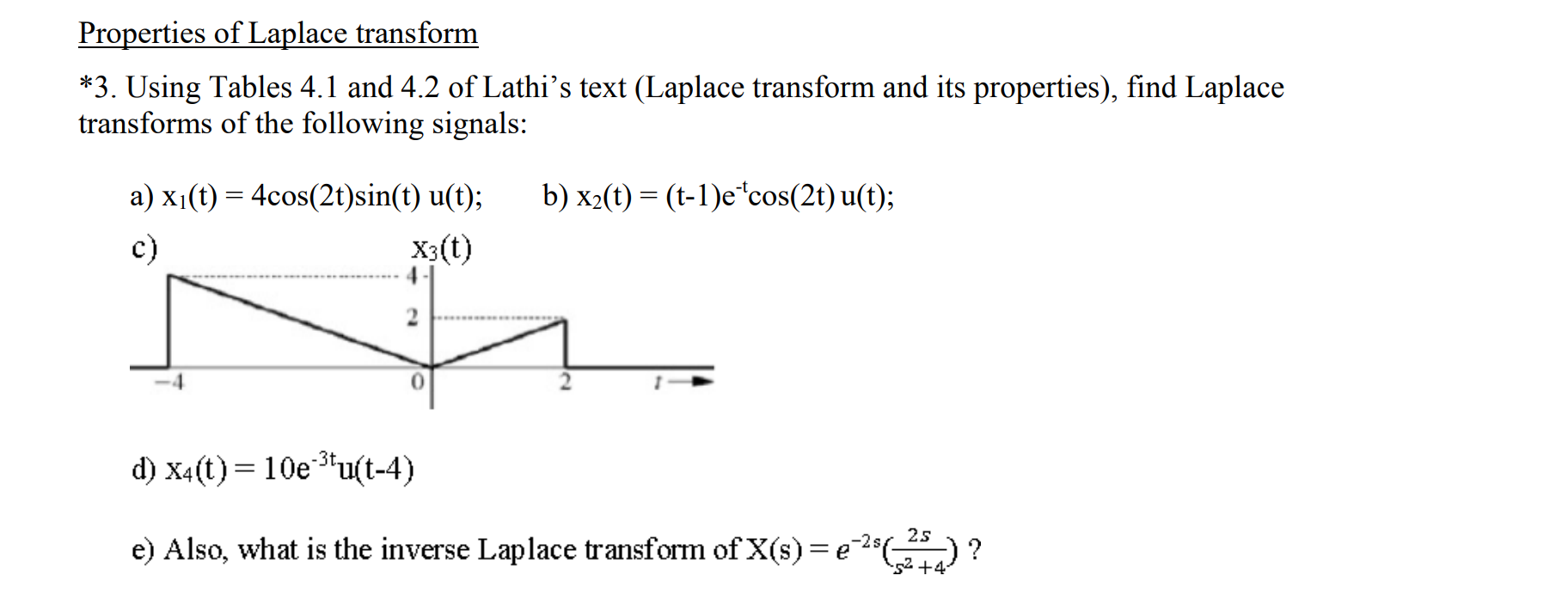 Solved *3. Using Tables 4.1 and 4.2 of Lathi's text (Laplace | Chegg.com