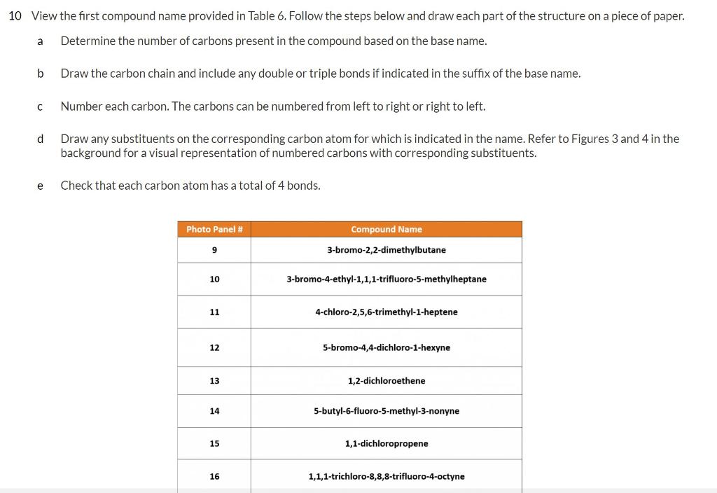 Solved 10 View the first compound name provided in Table 6. | Chegg.com