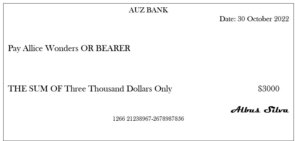 Solved Albus Silva draws a cheque in favour of Allice | Chegg.com