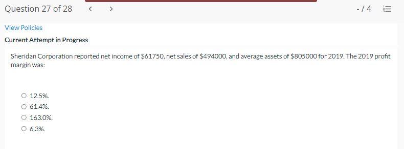 Solved Question 27 of 28 - /4 E View Policies Current | Chegg.com
