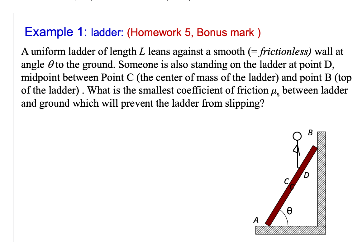 Solved Example 1: ladder: (Homework 5, Bonus mark ) A | Chegg.com