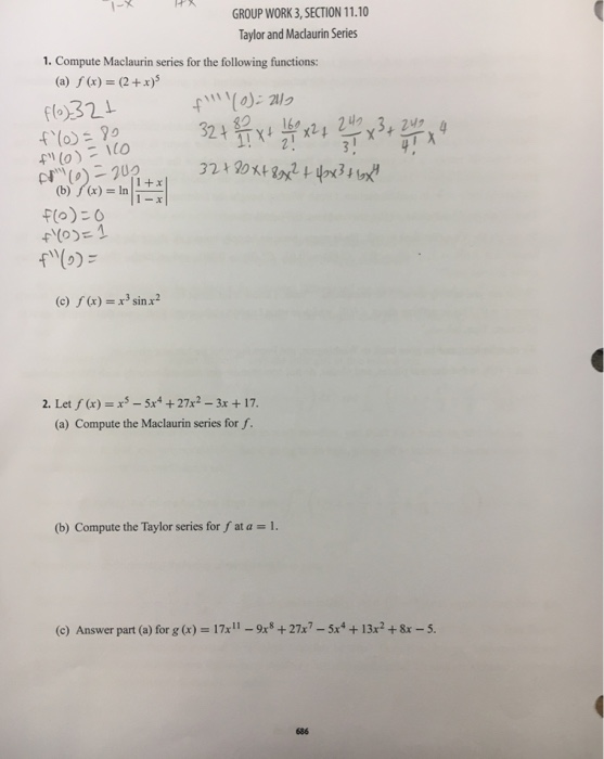 Solved GROUP WORK 3, SECTION 11.10 Taylor and Maclaurin | Chegg.com