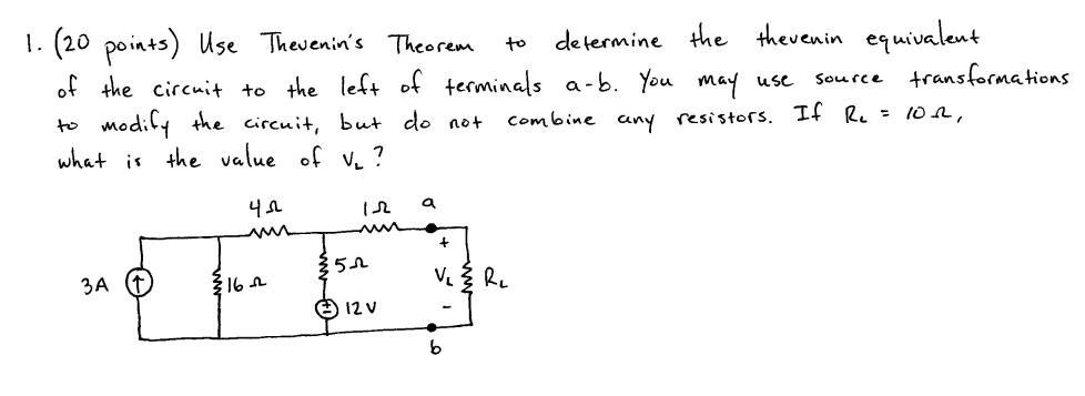 Solved (20 ﻿points) ﻿Use Thevenin's Theorem to ﻿determine | Chegg.com