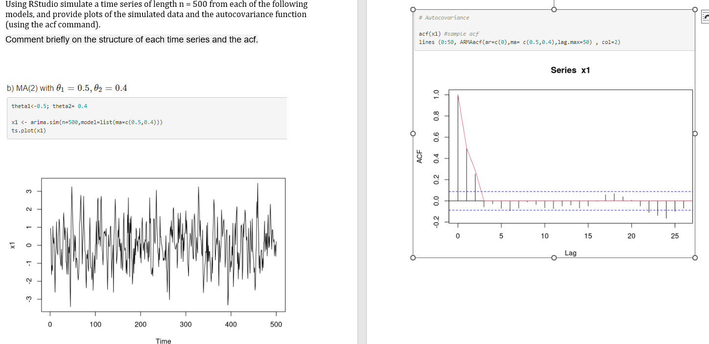 Using RStudio simulate a time series of length n=500 | Chegg.com