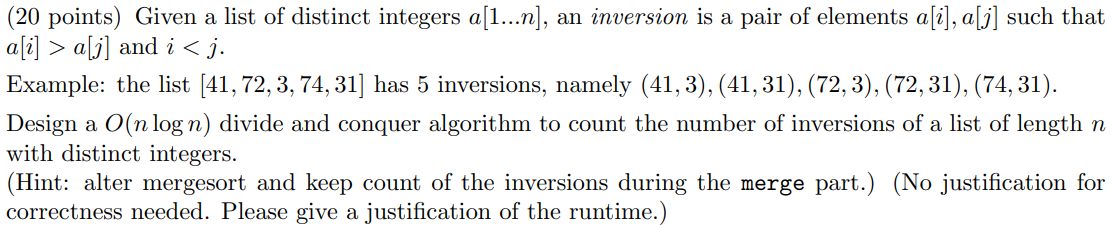 Solved (20 points) Given a list of distinct integers | Chegg.com